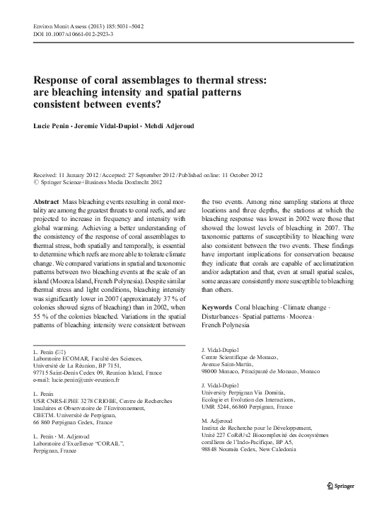 (PDF) Response of coral assemblages to thermal stress: are bleaching ...