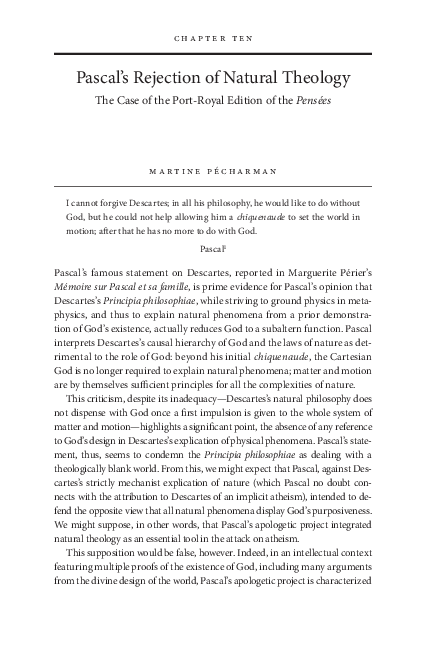 (PDF) Pascal's Critique of Natural Theology and Descartes