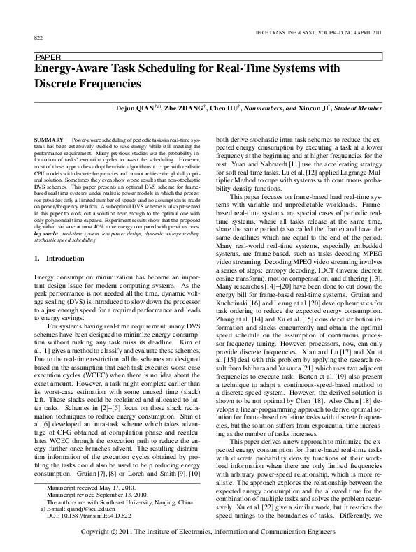 Pdf Energy Aware Task Scheduling For Real Time Systems With Discrete Frequencies