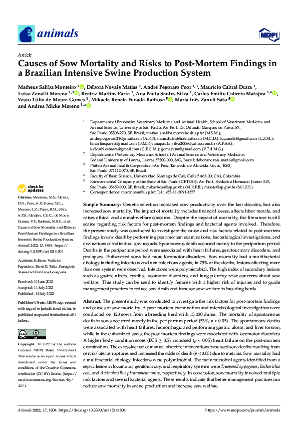 (PDF) Causes of Sow Mortality and Risks to Post-Mortem Findings in a ...