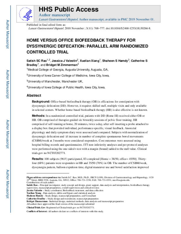 (PDF) Home-based versus office-based biofeedback therapy for ...