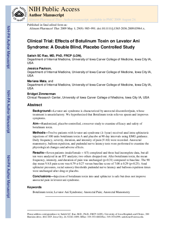 (PDF) Clinical trial: effects of botulinum toxin on levator ani ...