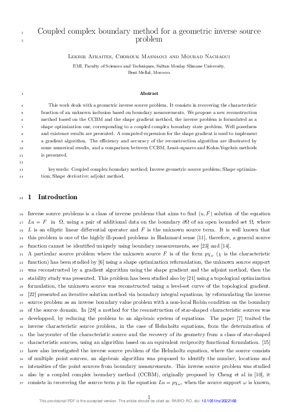 (PDF) Coupled complex boundary method for a geometric inverse source problem