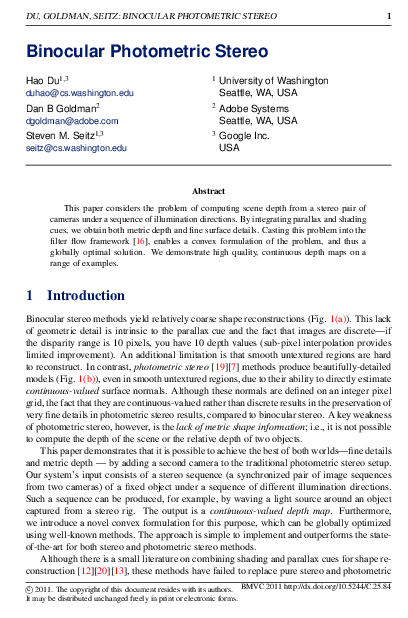 (PDF) Binocular Photometric Stereo