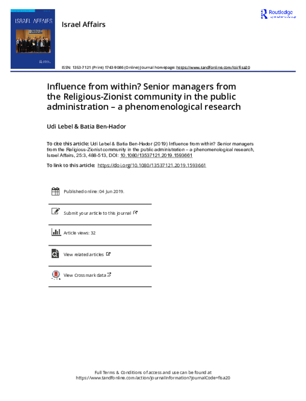 (PDF) Influence from within? Senior managers from the Religious-Zionist ...