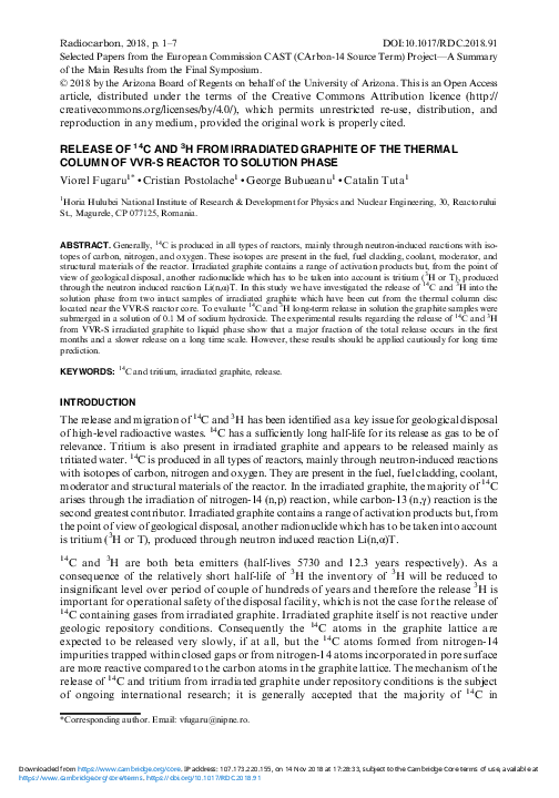 (PDF) Release of 14C and 3H from Irradiated Graphite of the Thermal ...