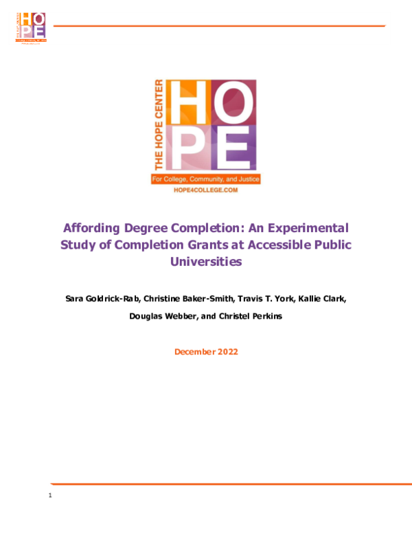 (PDF) Affording Degree Completion: An Experimental Study of Completion ...