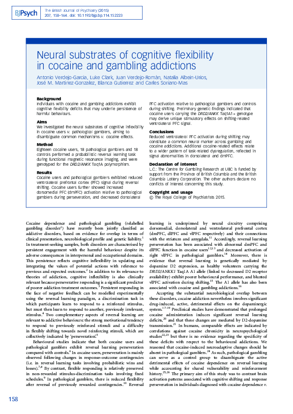(PDF) Neural substrates of cognitive flexibility in cocaine and ...