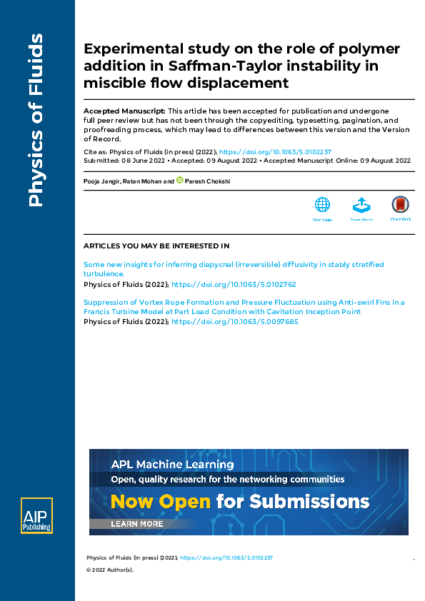 (PDF) Experimental study on the role of polymer addition in Saffman ...