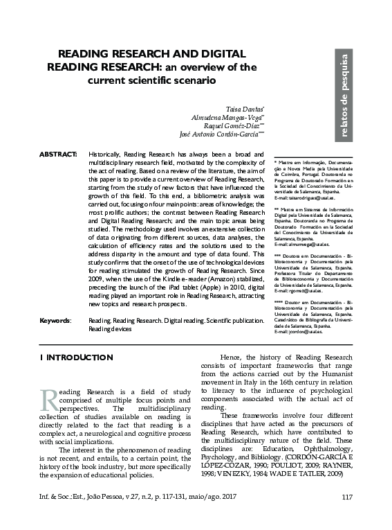 (PDF) Reading research and digital reading research: an overview of the ...