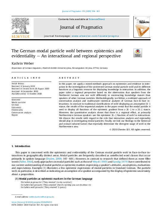 (PDF) The German modal particle wohl between epistemics and ...
