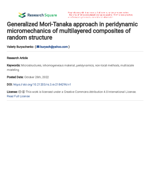 (PDF) Generalized Mori-Tanaka approach in peridynamic micromechanics of ...