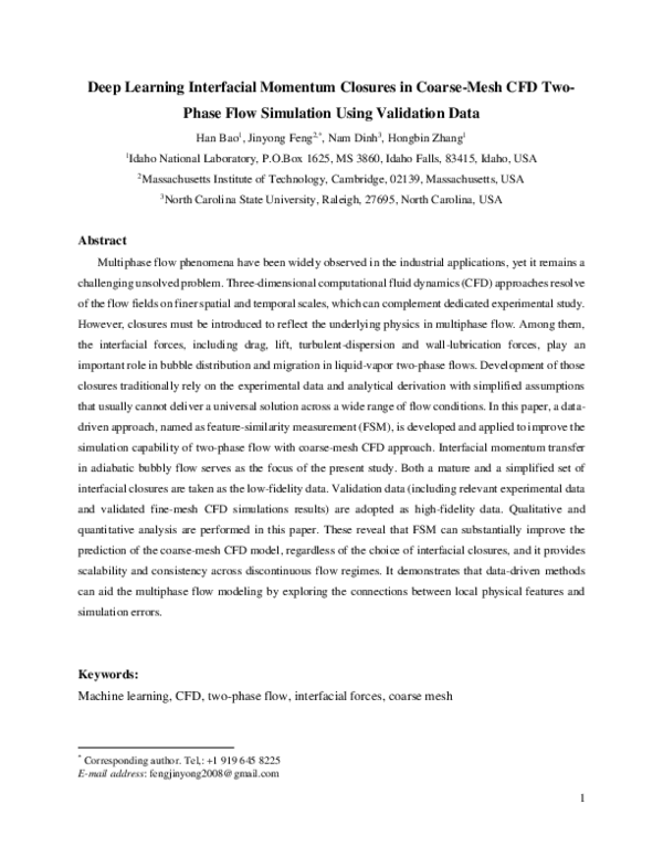 (PDF) Deep learning interfacial momentum closures in coarse-mesh CFD two-phase flow simulation ...