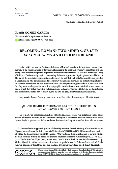 (PDF) Becoming Roman? Two-sided stelae in Lucus Augusti and its hinterland