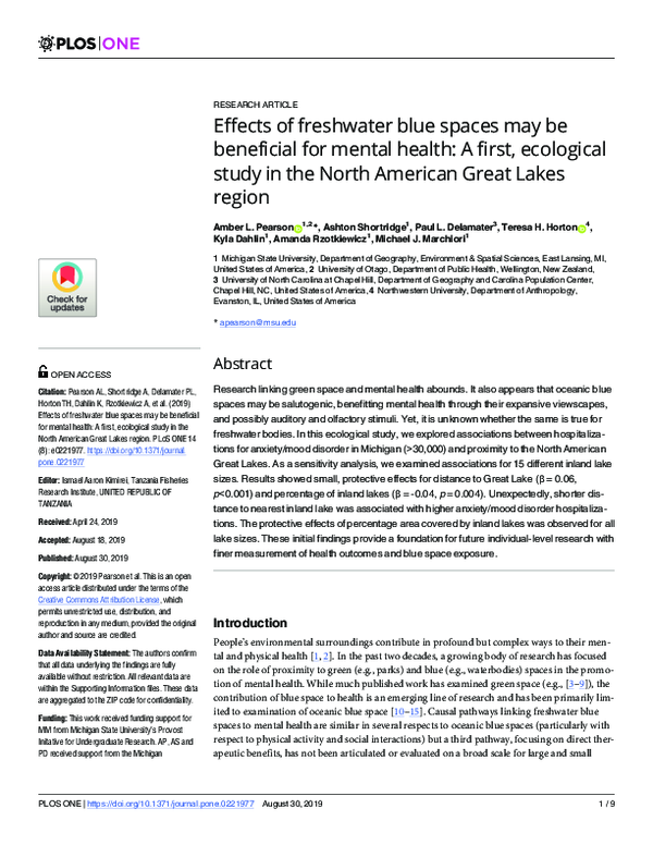 (PDF) Effects of freshwater blue spaces may be beneficial for mental ...