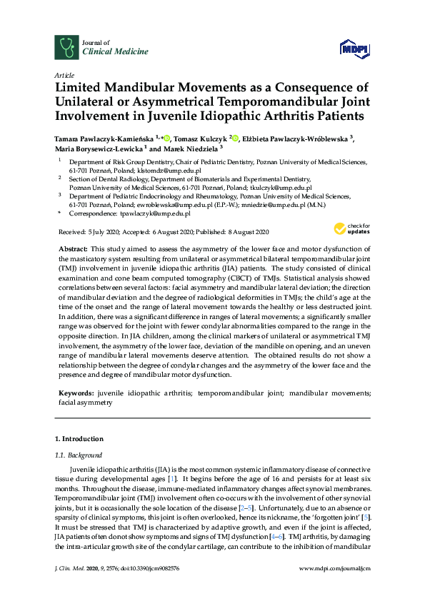 (PDF) Limited Mandibular Movements as a Consequence of Unilateral or ...