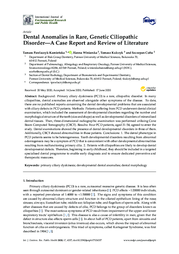 (PDF) Dental Anomalies in Primary Ciliary Dyskinesia