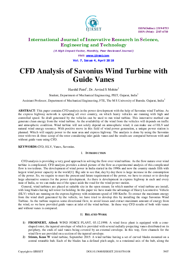 (PDF) CFD Analysis of Savonius Wind Turbine with Guide Vanes