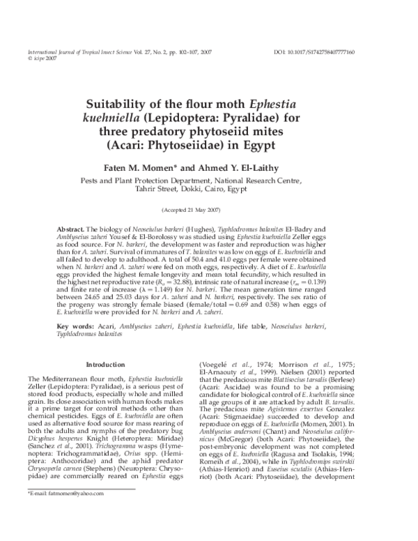 (PDF) Suitability of the flour moth Ephestia kuehniella (Lepidoptera ...
