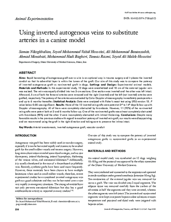 (PDF) Using inverted autogenous veins to substitute arteries in a ...