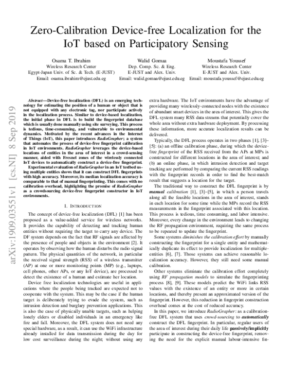 (PDF) Zero-Calibration Device-Free Localization for the IoT Based on Participatory Sensing