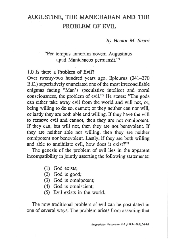 (PDF) Augustine the Manichaean and the problem of evil