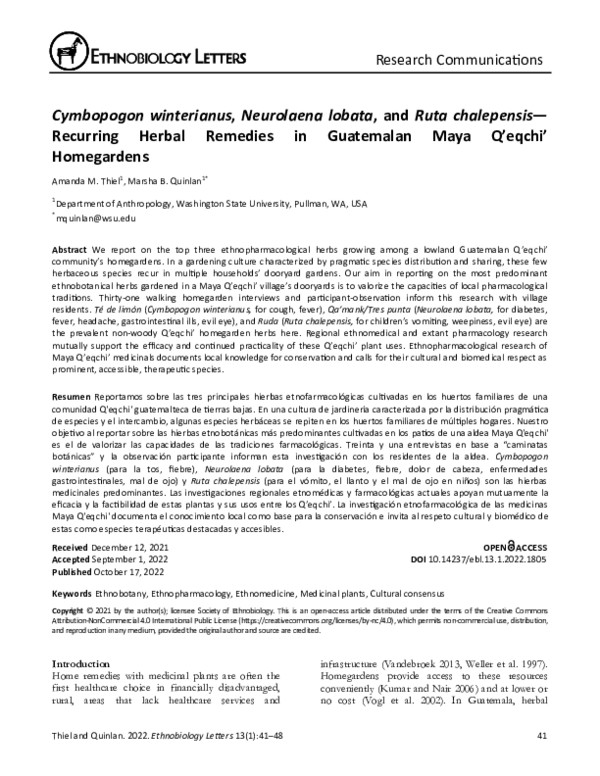 (PDF) Cymbopogon winterianus, Neurolaena lobata, and Ruta chalepensis ...