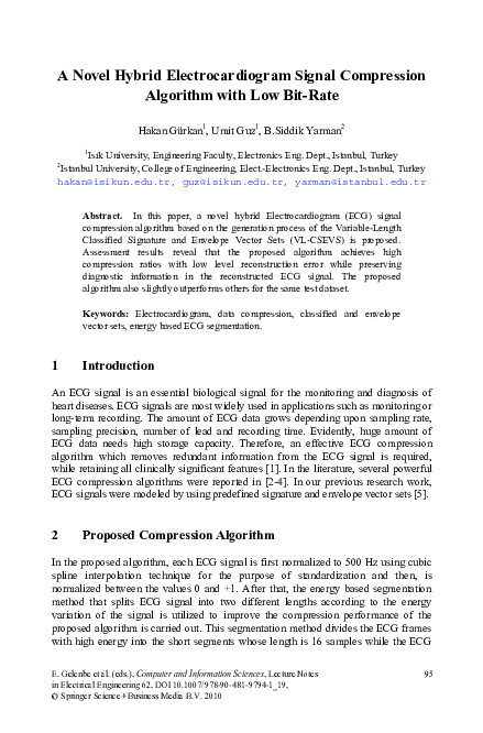 Pdf A Novel Hybrid Electrocardiogram Signal Compression Algorithm 8160