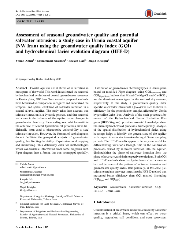 (PDF) Assessment of seasonal groundwater quality and potential ...