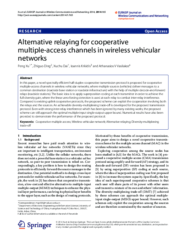 (PDF) Alternative relaying for cooperative multiple-access channels in wireless vehicular ...