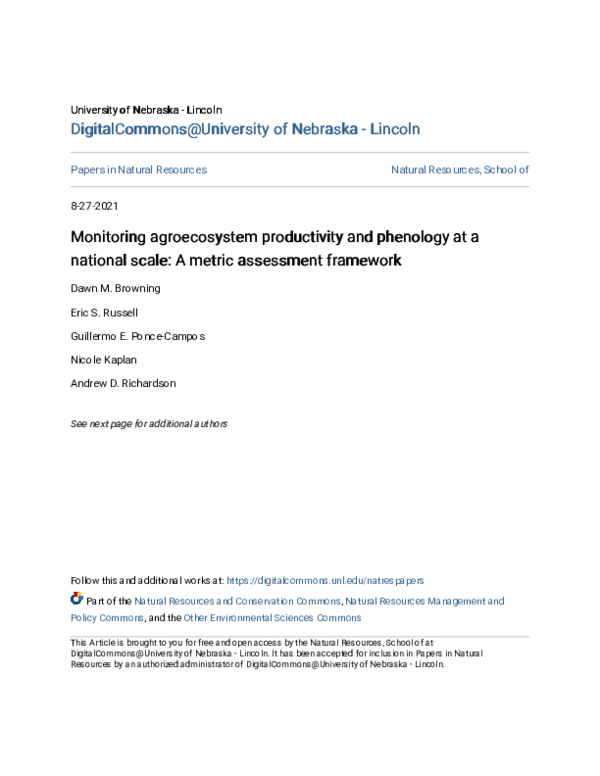 (PDF) Monitoring agroecosystem productivity and phenology at a national ...