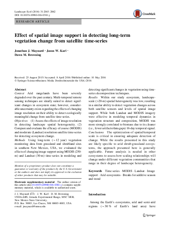 (PDF) Effect of spatial image support in detecting long-term vegetation change from satellite ...