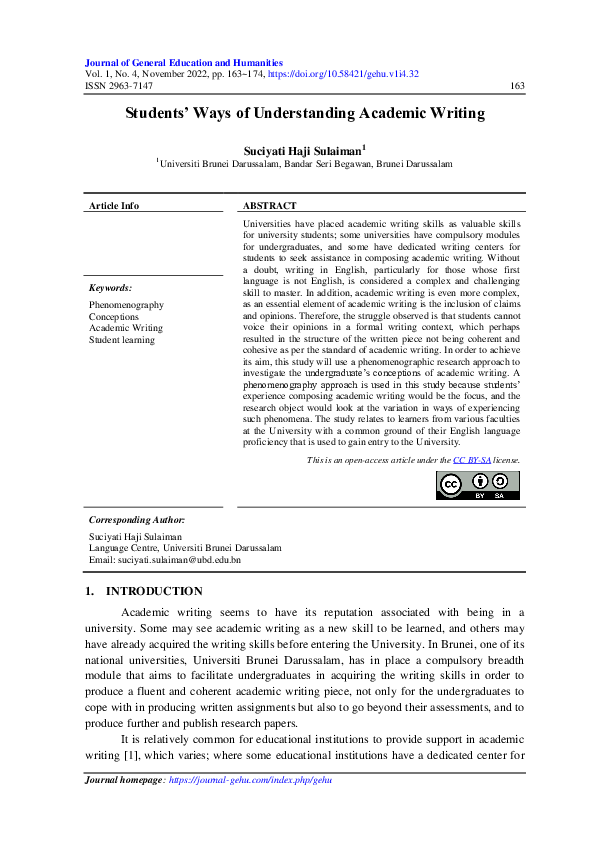 (PDF) Students' Ways of Understanding Academic Writing