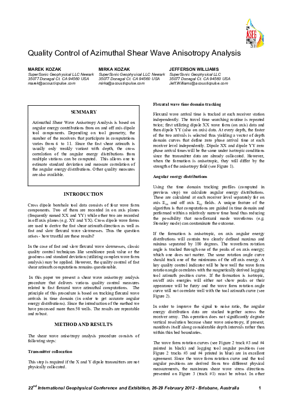 (PDF) Quality Control of Azimuthal Shear Wave Anisotropy Analysis