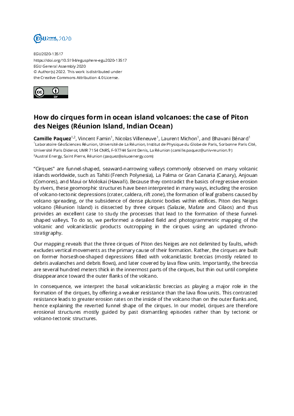 (PDF) How do cirques form in ocean island volcanoes: the case of Piton ...