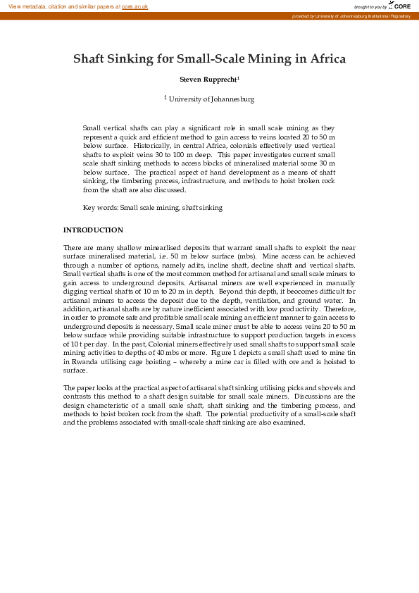 (PDF) Shaft sinking for small-scale mining in Africa