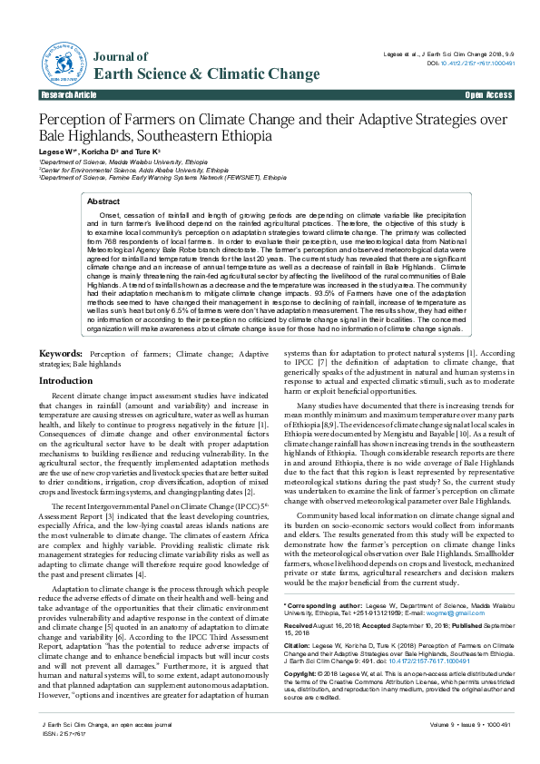 (PDF) Perception of Farmers on Climate Change and their Adaptive Strategies over Bale Highlands ...