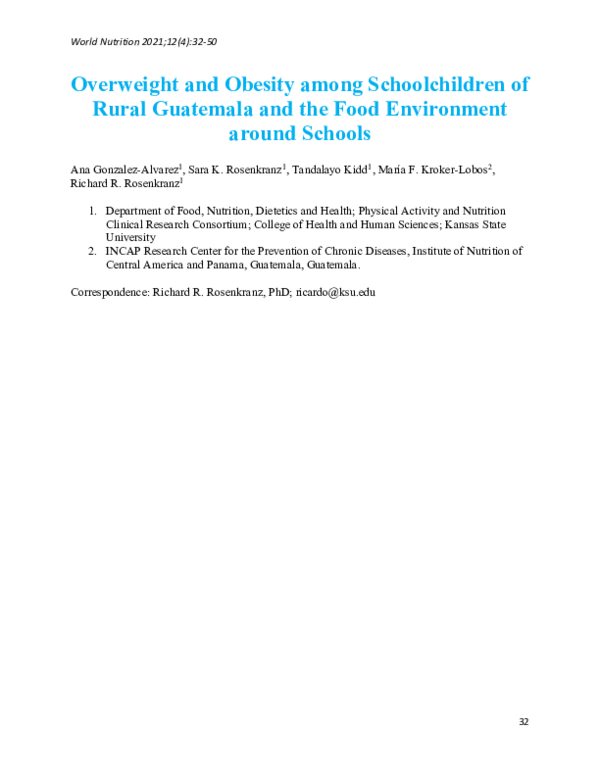 (PDF) Overweight and Obesity among Schoolchildren of Rural Guatemala ...