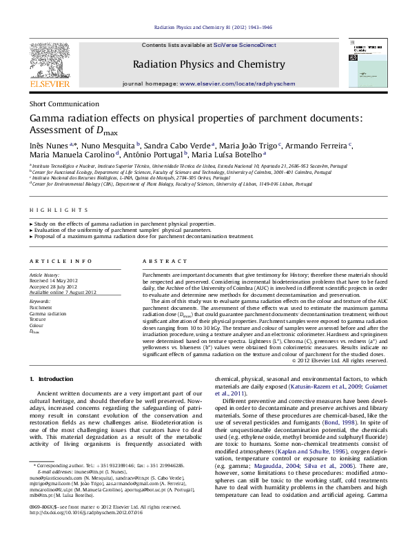 (PDF) Gamma radiation effects on physical properties of parchment documents: Assessment of Dmax