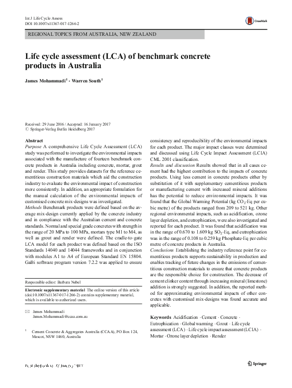 (PDF) Life cycle assessment (LCA) of benchmark concrete products in ...