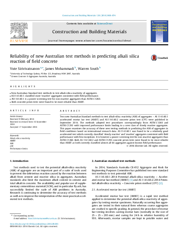 (PDF) Reliability of new Australian test methods in predicting alkali ...