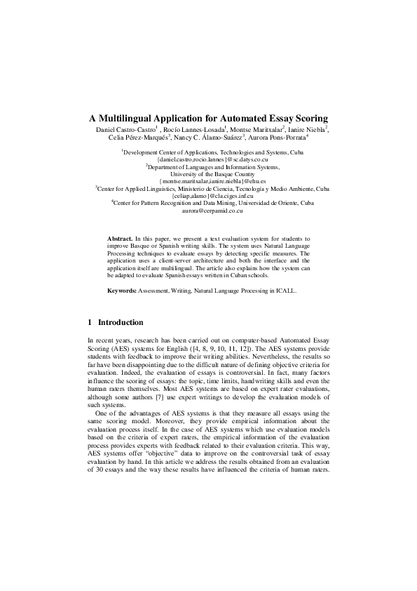 (PDF) A Multilingual Application for Automated Essay Scoring