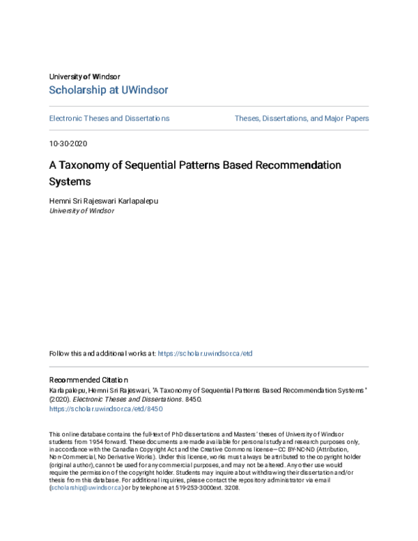 (PDF) A Taxonomy of Sequential Patterns Based Recommendation Systems
