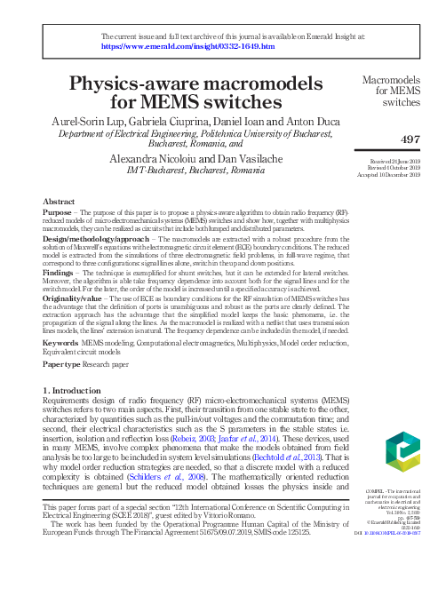 (PDF) Physics-aware macromodels for MEMS switches