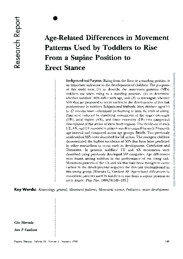 (PDF) Age-Related Differences in Movement Patterns Used by Toddlers to Rise From a Supine ...