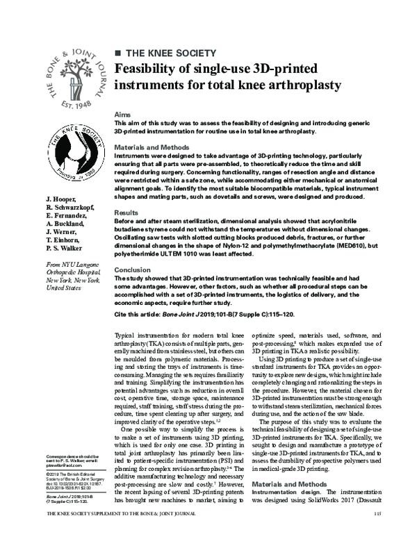 (PDF) Feasibility of single-use 3D-printed instruments for total knee ...