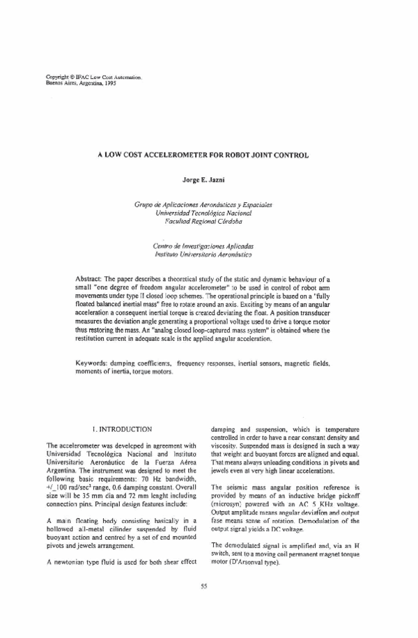 Pdf A Low Cost Accelerometer For Robot Joint Control