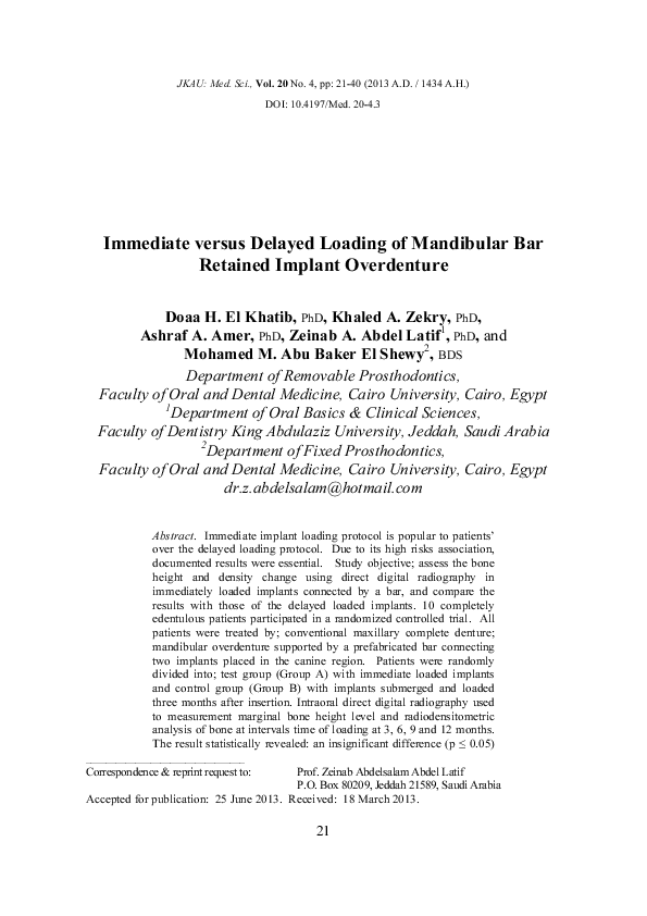(PDF) Immediate versus Delayed Loading of Mandibular Bar Retained ...