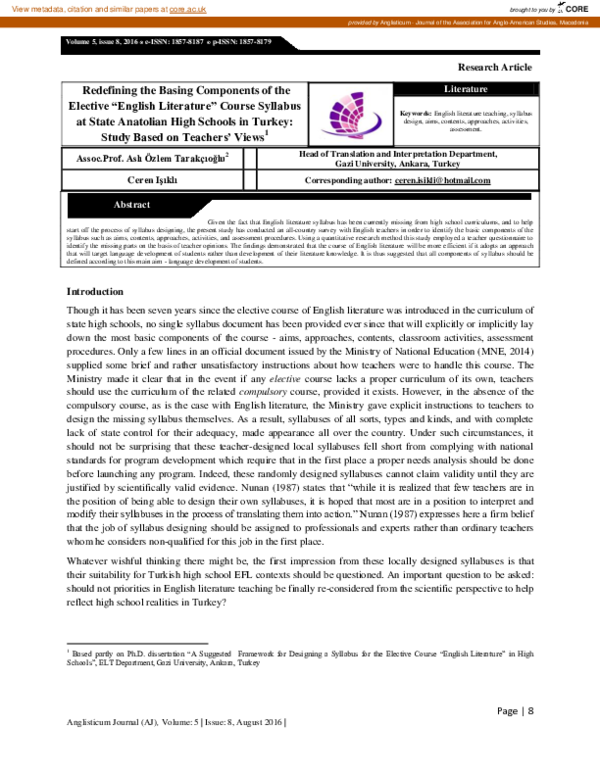 (PDF) Redefining the Basing Components of the Elective “English ...