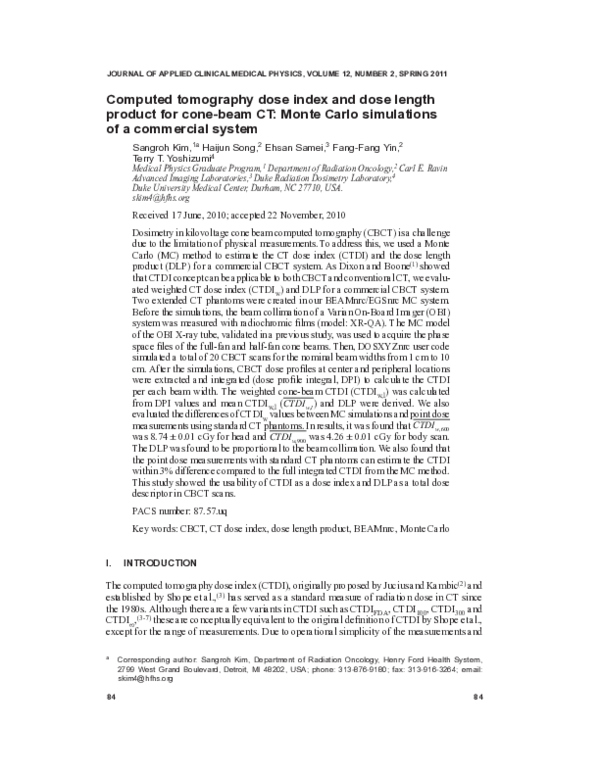 (PDF) Variability of surface and center position radiation dose in MDCT: Monte Carlo simulations ...
